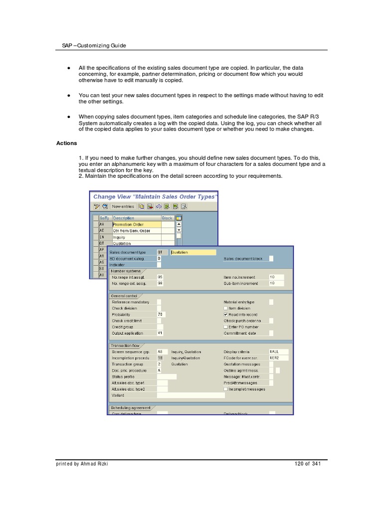SAP - Customizing Guide: Printed by Ahmad Rizki | PDF | Specification ...