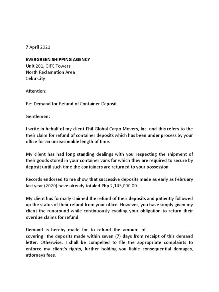 Demand Letter Evergreen Container Deposit | PDF | Law