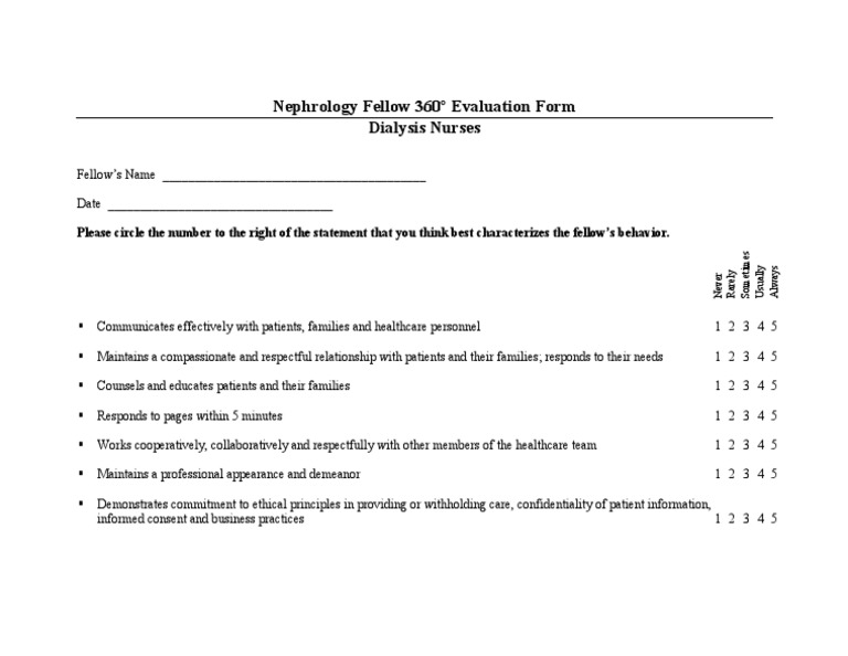 Dialysis Nurse Evaluation 360 1 | PDF