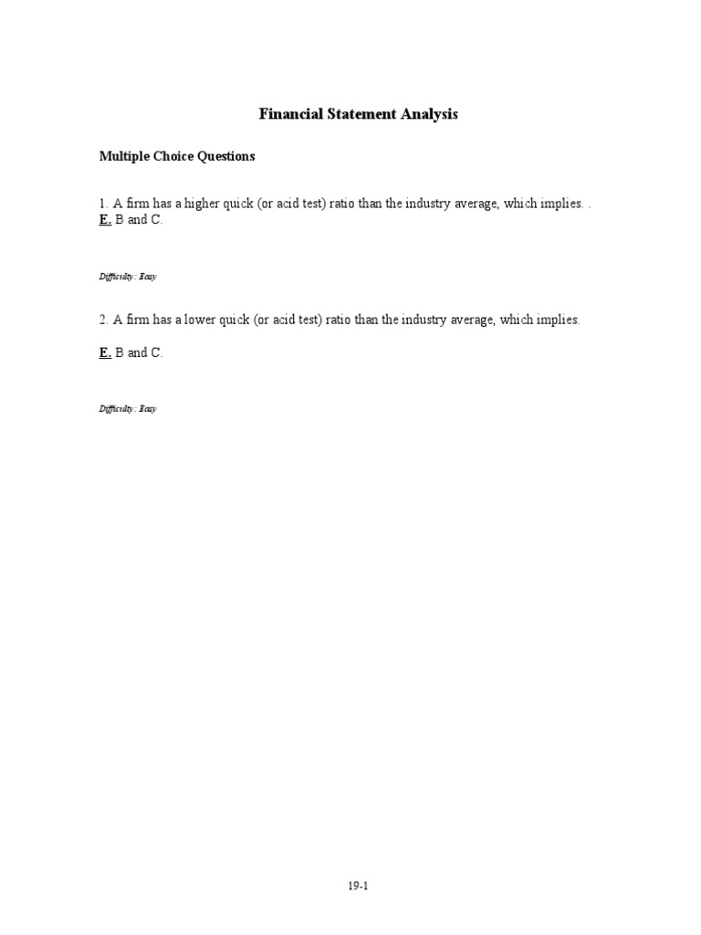 Financial Statement Analysis: Multiple Choice Questions | PDF ...