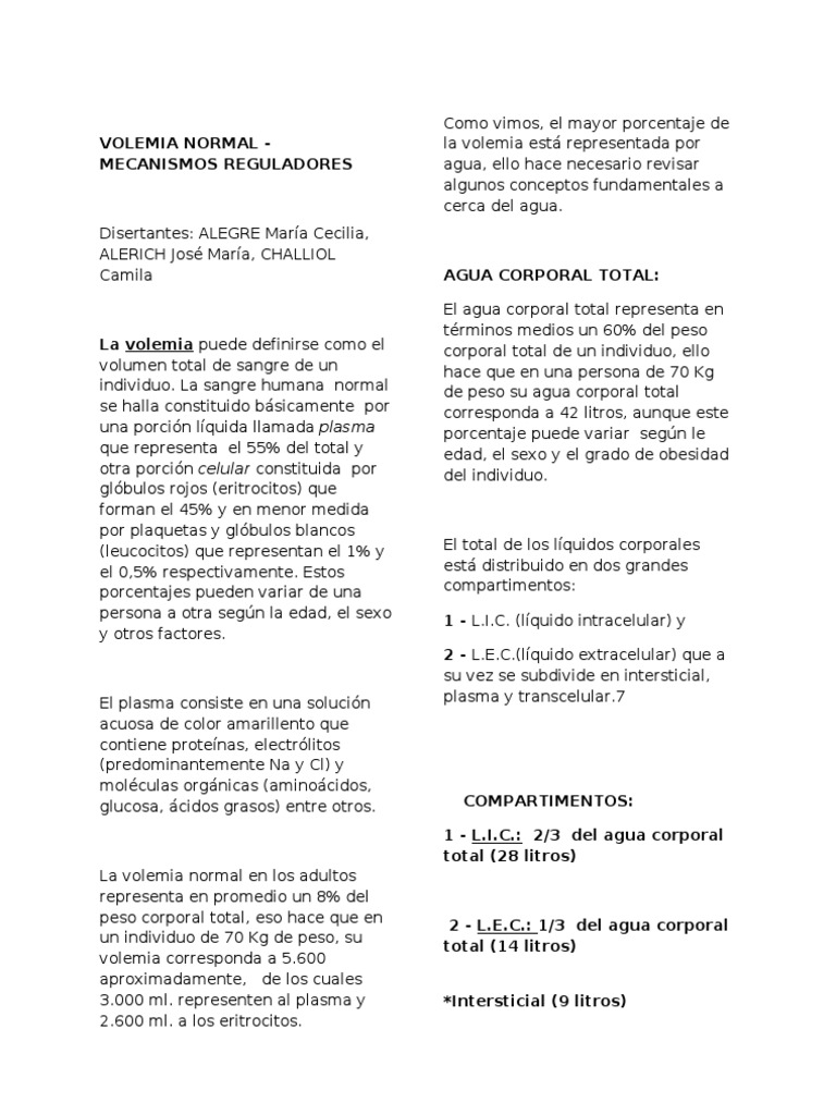 Volemia Normal | PDF | Angiotensina | Riñón