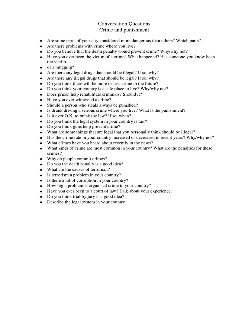 Conversation Questions Crime and Punishment | PDF