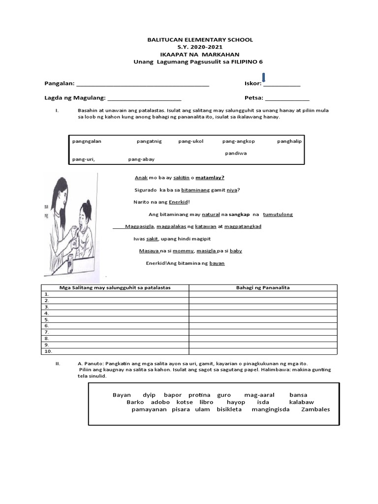 1st Assessment Filipino 6 4th Quarter | PDF