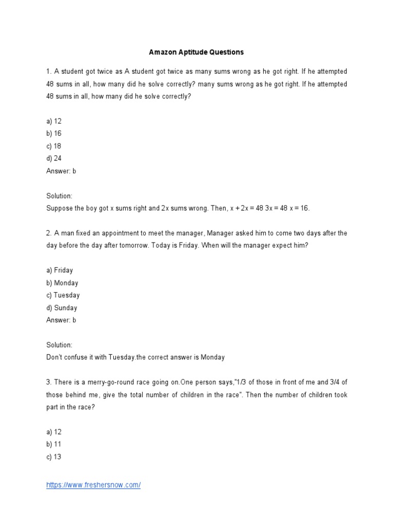 Amazon Aptitude Questions Pdf 