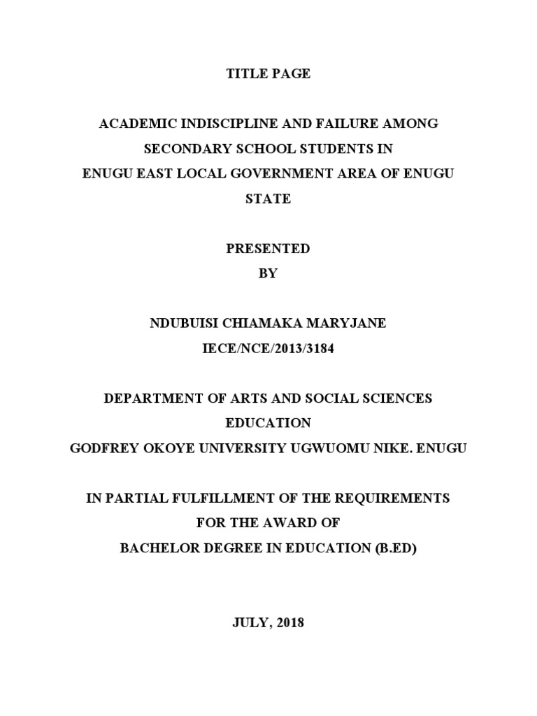 Academic Indiscipline and Failure Among Secondary School Students in ...