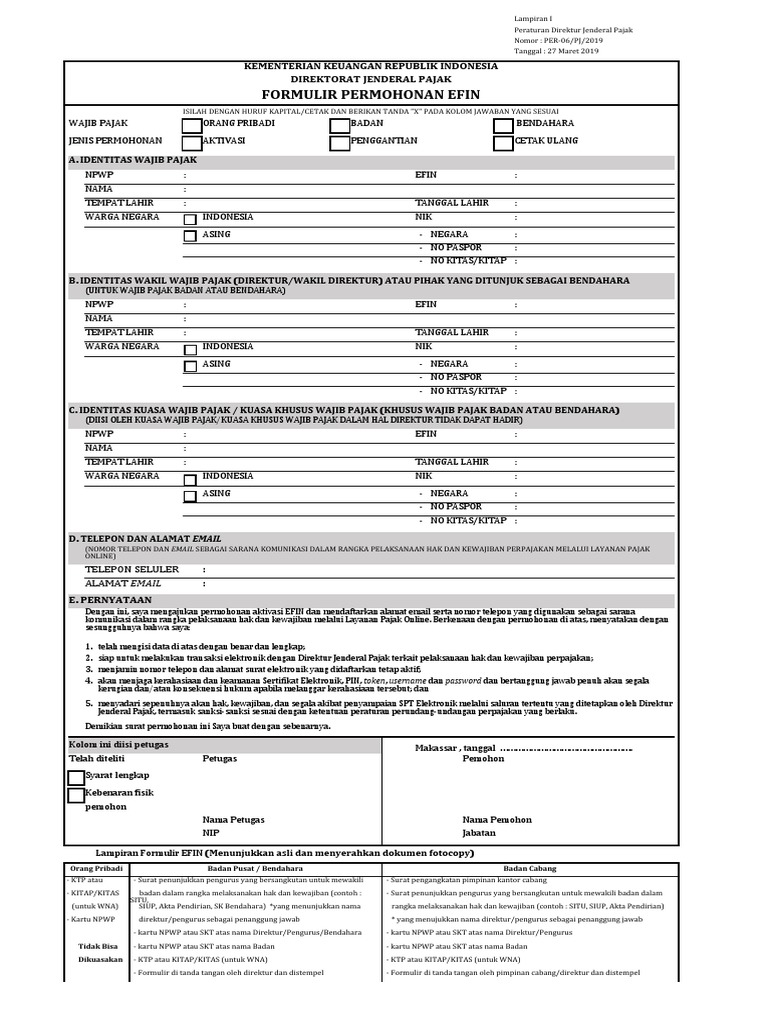 Formulir Permohonan EFIN | PDF