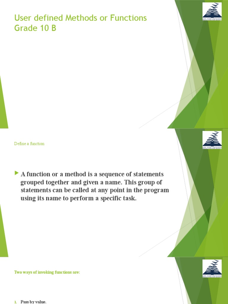 User Defined Methods or Functions Grade 10 B | PDF | Parameter (Computer Programming) | Subroutine