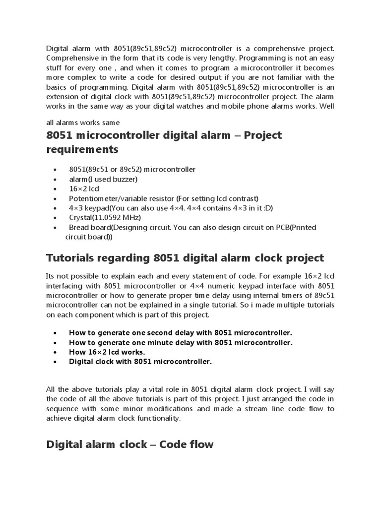 Digital Alarm With 8051 | PDF | Subroutine | Microcontroller