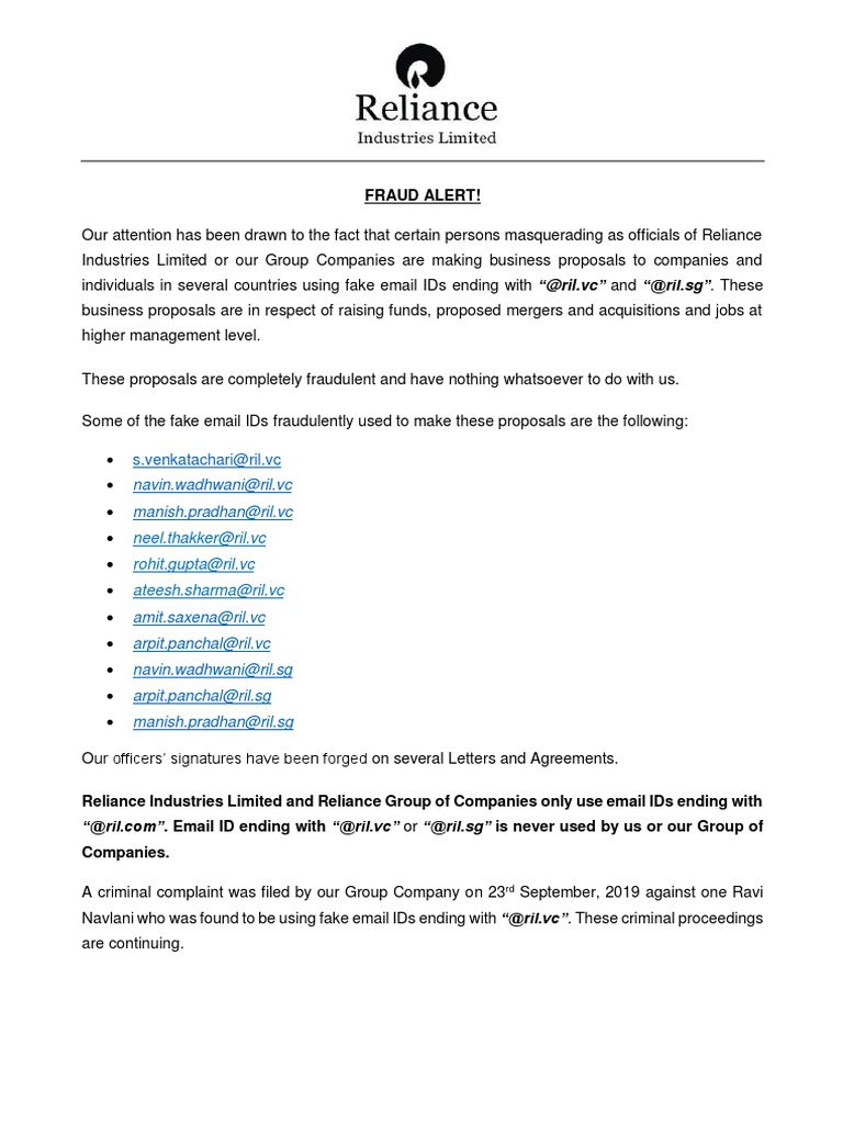 Fraud Alert!: "@ril - VC" and "@ril - Sg". These | PDF | Fraud | Common Law