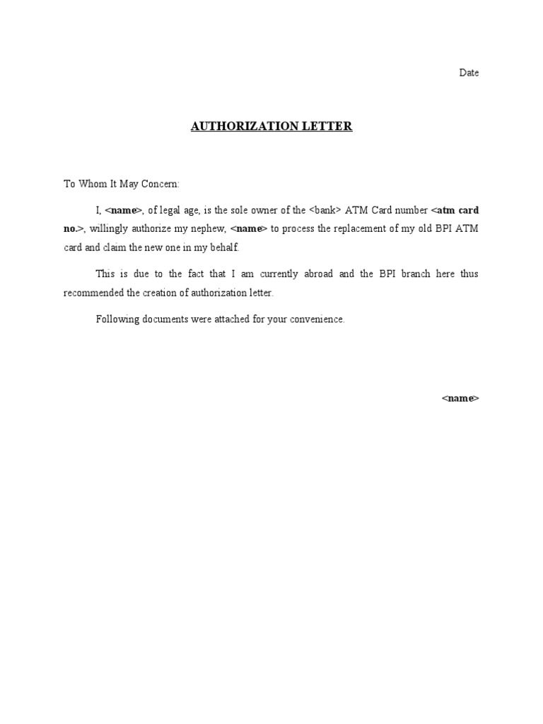 Authorization Letter: No., Willingly Authorize My Nephew, To Process ...