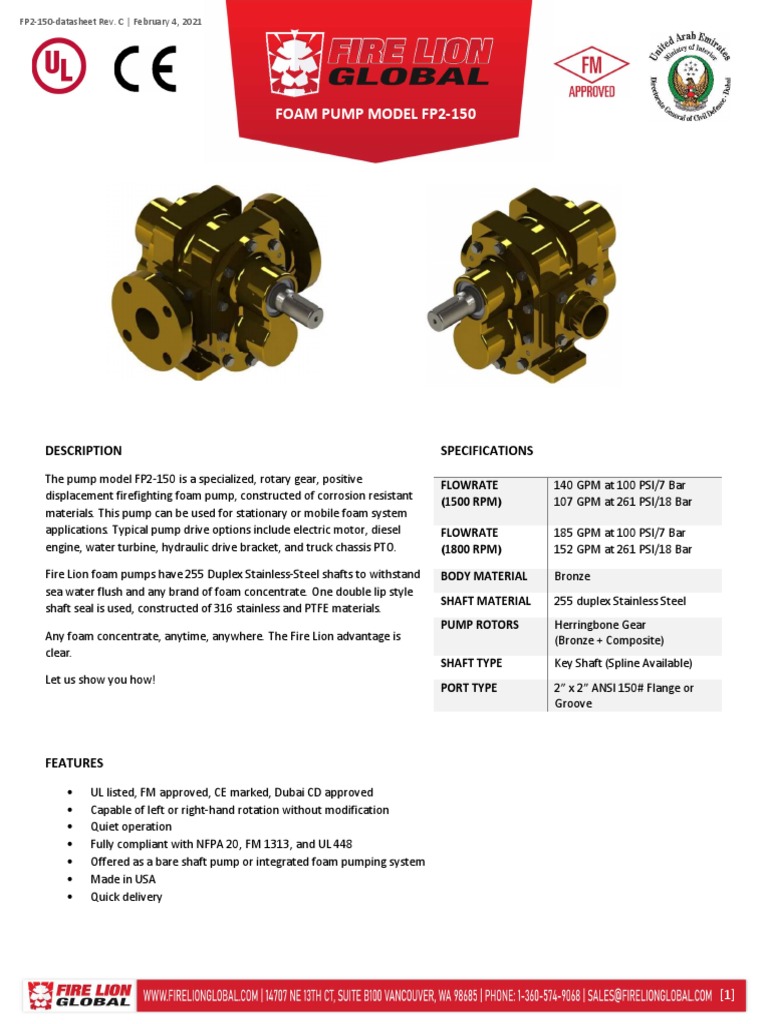 Fp2 150 Datasheet Rev C | PDF | Pump | Stainless Steel