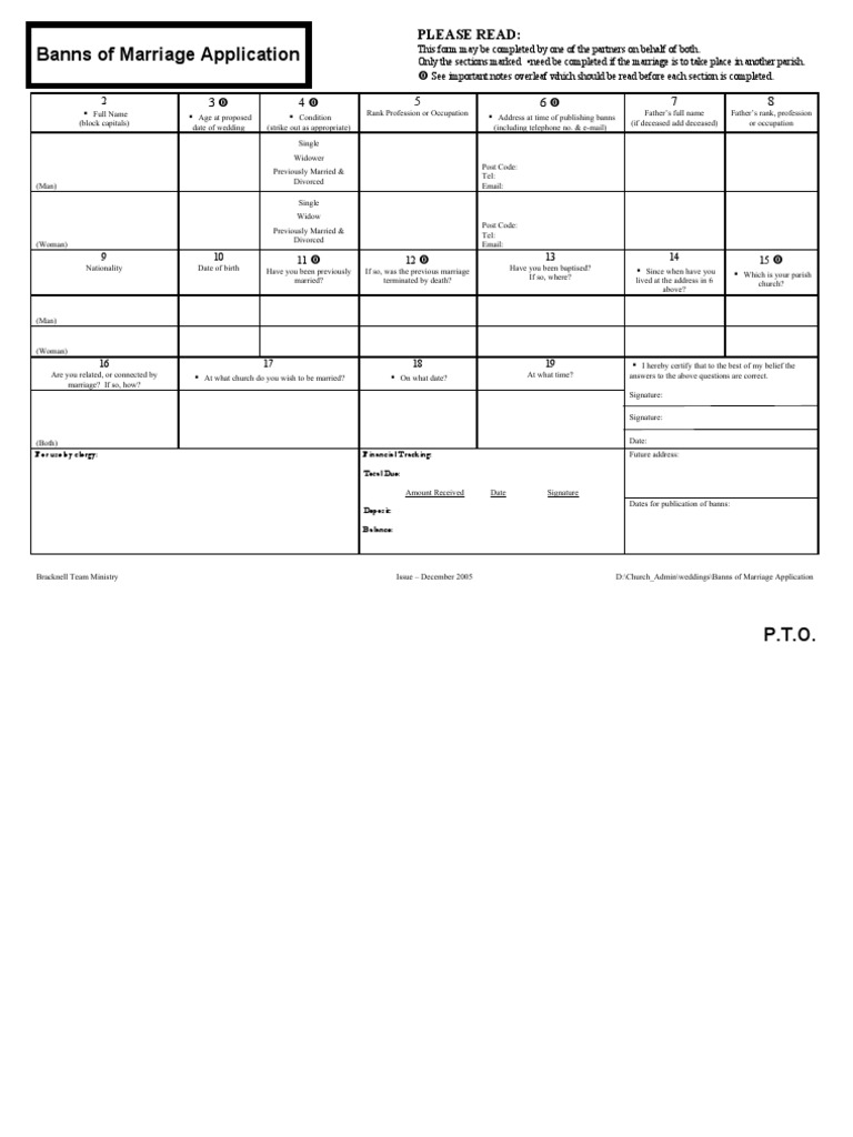 Banns of Marriage Application | PDF | Living Arrangements | Marriage