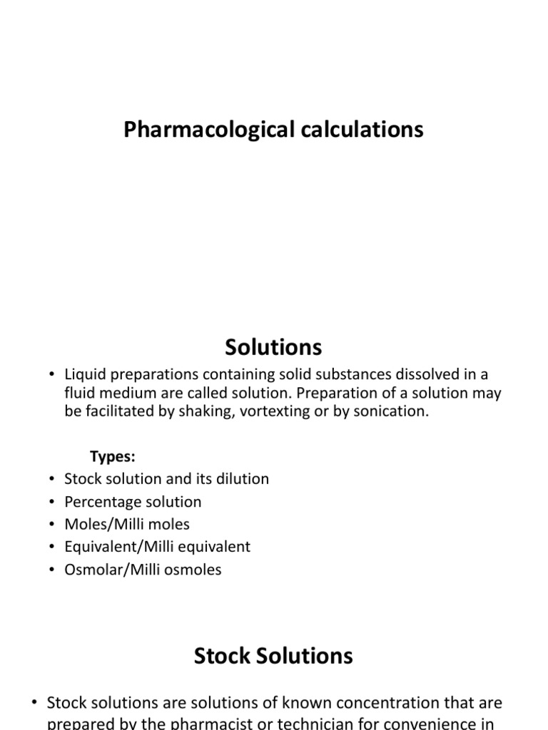 Calculations Pharma | PDF | Solution | Mass Concentration (Chemistry)