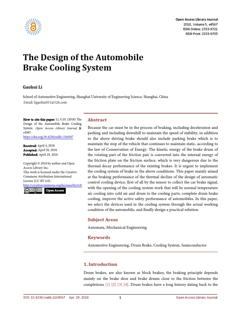 The Design of The Automobile Brake Cooling System: Gaohui Li | PDF ...