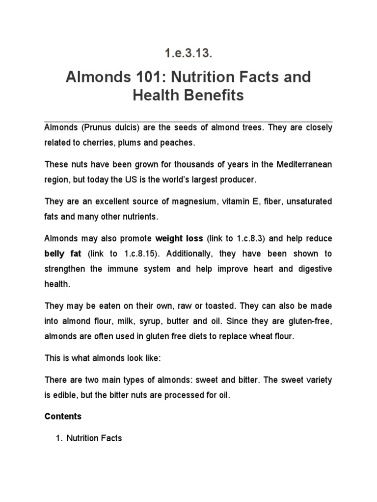 Almonds 101 - Nutrition Facts and Health Benefits | PDF