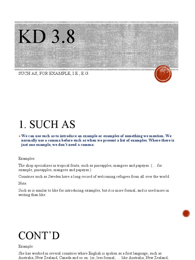 Such As, For Example, I.E., E.G | PDF