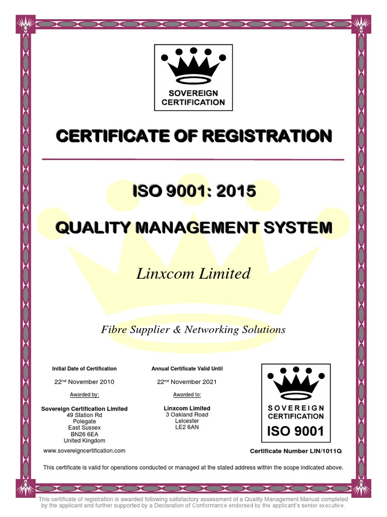 LIN ISO9001 Certificate 2015 | PDF