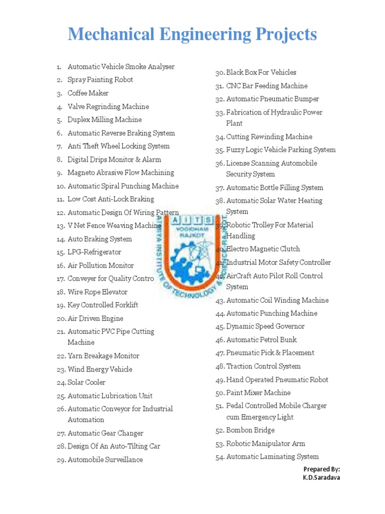 Design Engineering Subject Topics (Mechanical Engg. Project Topics) - 1 ...