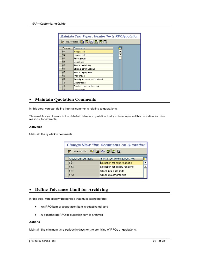 Maintain Quotation Comments: SAP - Customizing Guide | PDF | Computer Programming | Computing