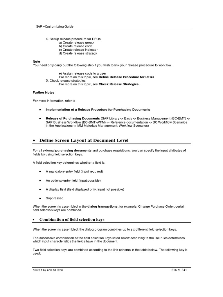 Define Screen Layout at Document Level: SAP - Customizing Guide | PDF | Workflow | Computer ...