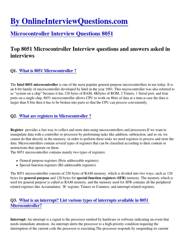8051 Microcontroller Interview Questions | PDF | Microcontroller ... 8051 Microcontroller Interview Questions | PDF | Microcontroller ...