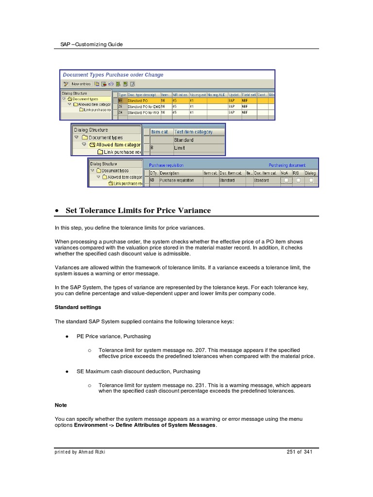 Set Tolerance Limits For Price Variance: SAP - Customizing Guide | PDF | Engineering Tolerance ...