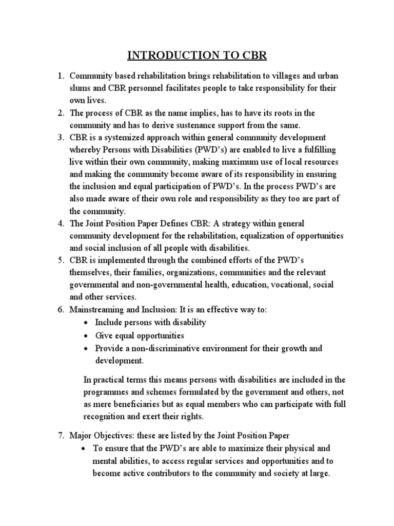 Introduction To CBR | PDF | Disability | Inclusion (Education)