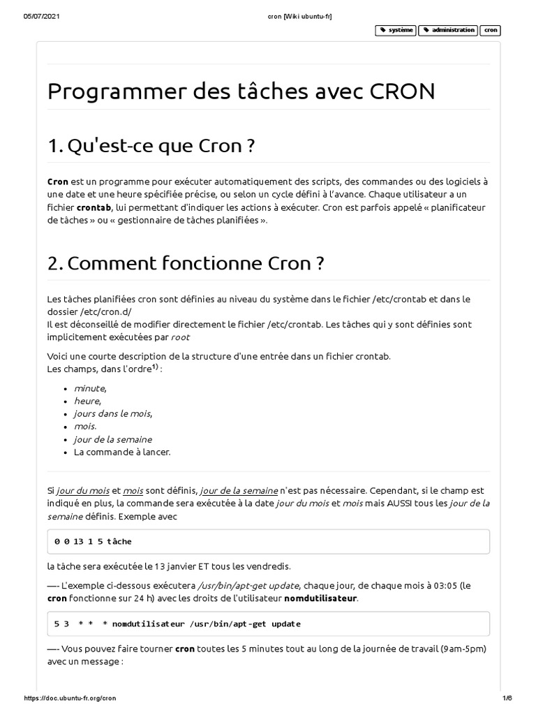 Cron (Wiki Ubuntu-Fr) | PDF | Unix | Gestion informatique