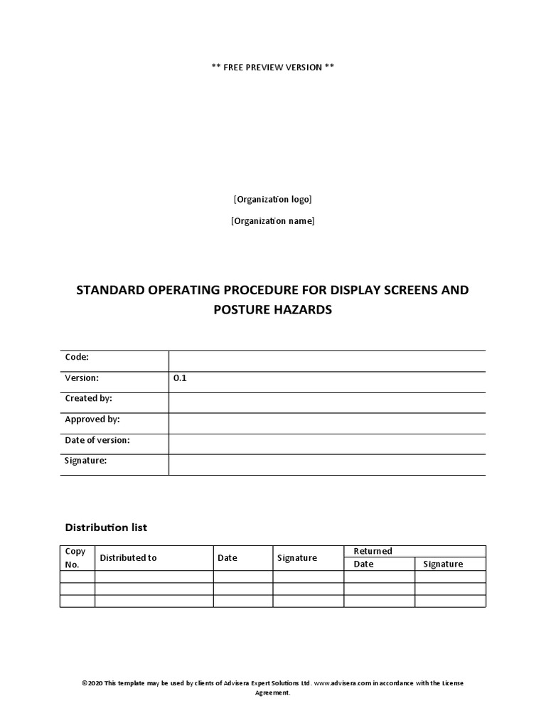 Standard Operating Procedure For Display Screens and Posture Hazards ...