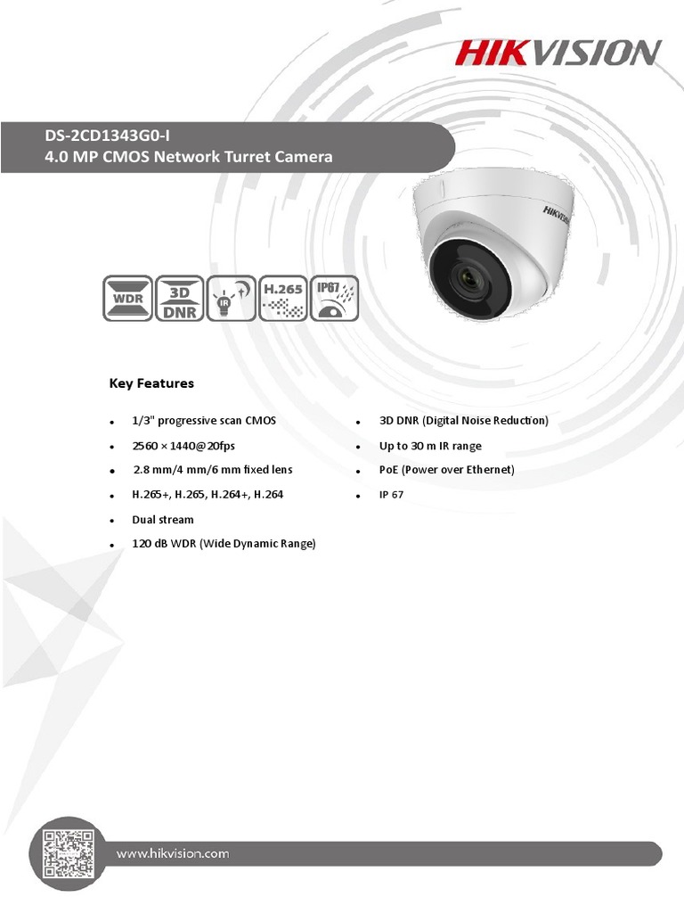Datasheet of DS-2CD1343G0-I V5.5 | PDF | Camera Lens | Digital Camera