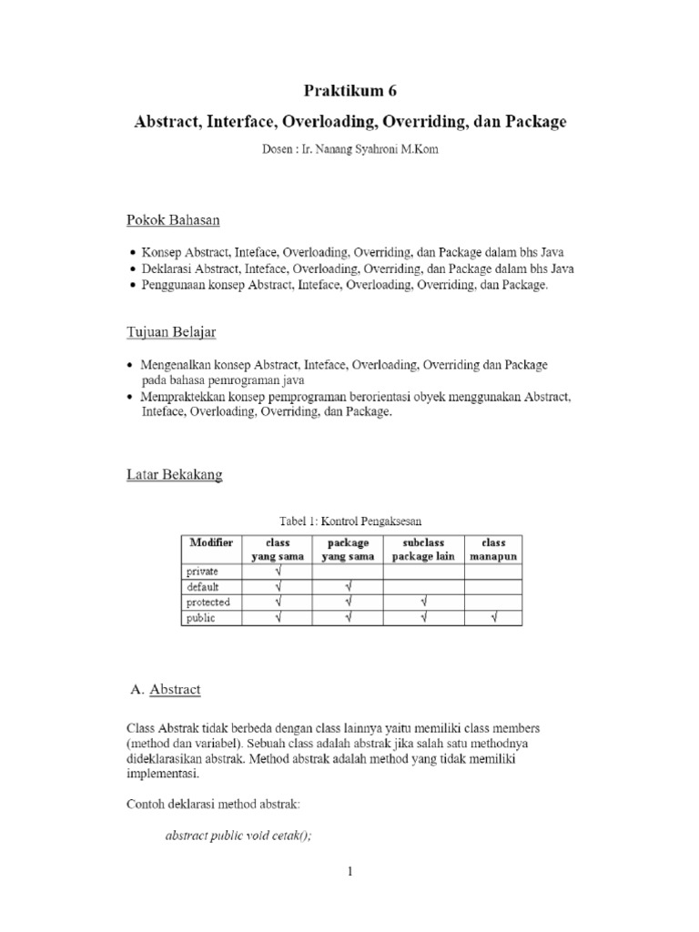 Praktikum 6 Abstract, Interface, Overloading, Overriding, Dan Package - PDF Download Gratis | PDF