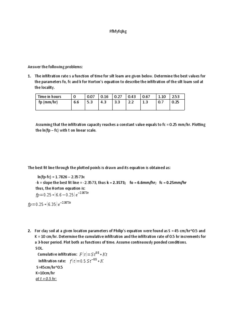 Horton and Philip infiltration models | PDF | Mathematical Analysis ...