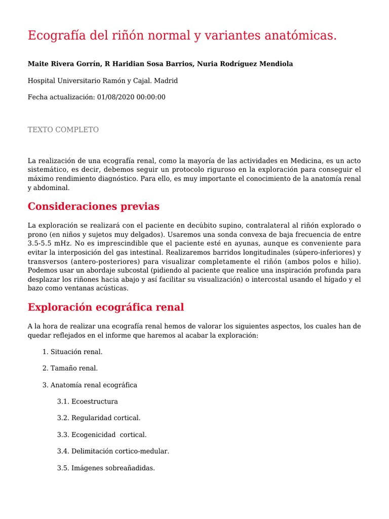 Ecografía Del Riñón Normal | PDF | Riñón | Abdomen