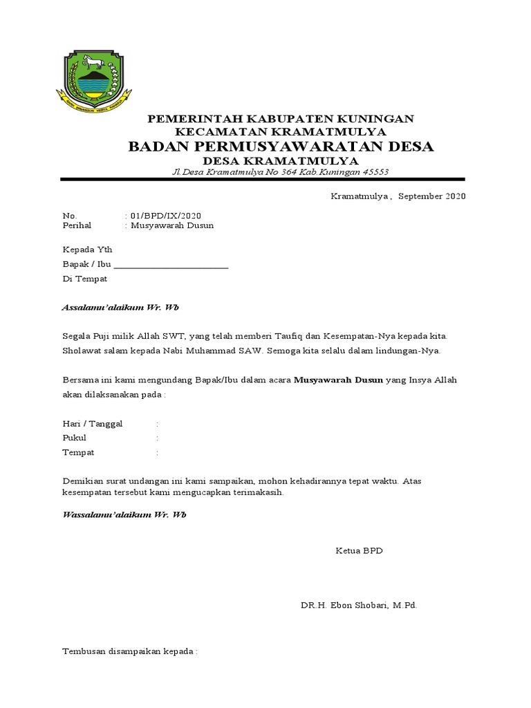 Contoh Surat Undangan Musyawarah Dusun | PDF