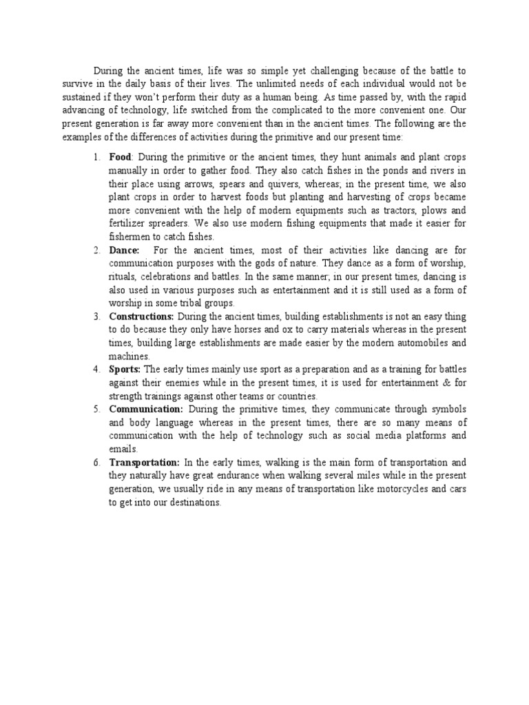 Ancient Vs Modern | PDF | Entertainment | Foods