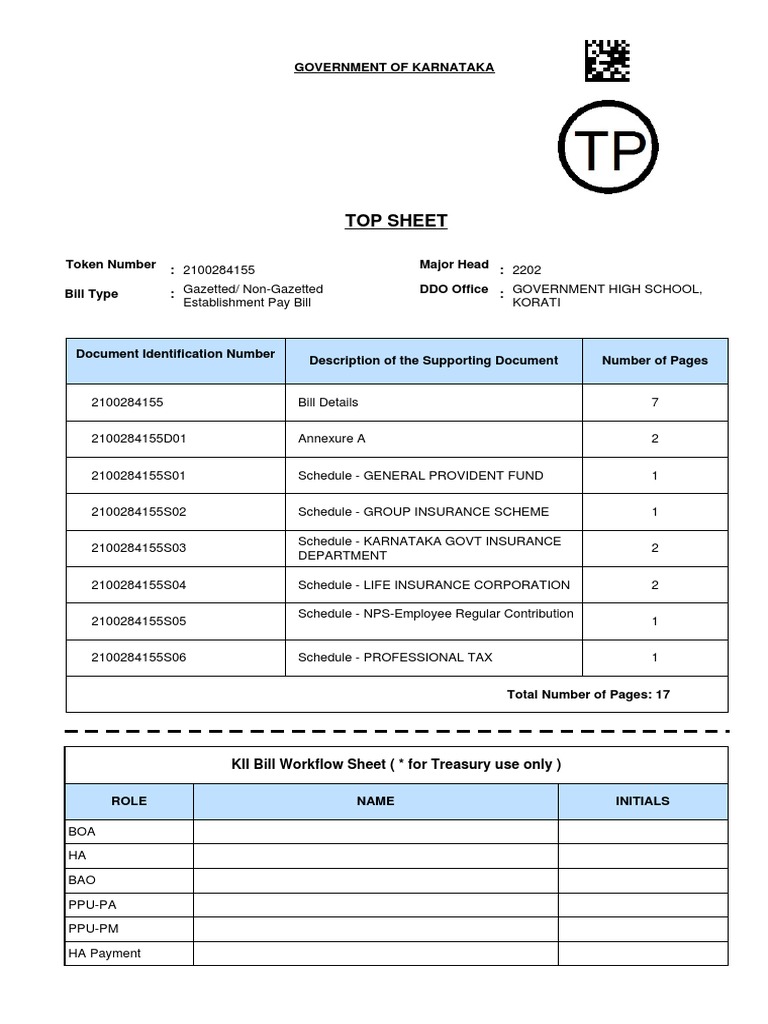 Top Sheet: Government of Karnataka | PDF