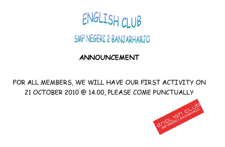 ANNOUNCEMENT English Club | PDF