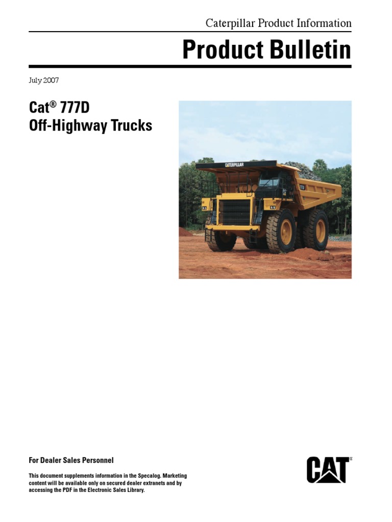 Product Bulletin: Cat 777D Off-Highway Trucks | PDF | Manual ...