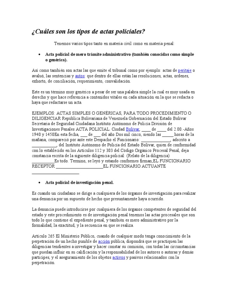 Cuáles Son Los Tipos de Actas Policiales | PDF | Policía | Violación