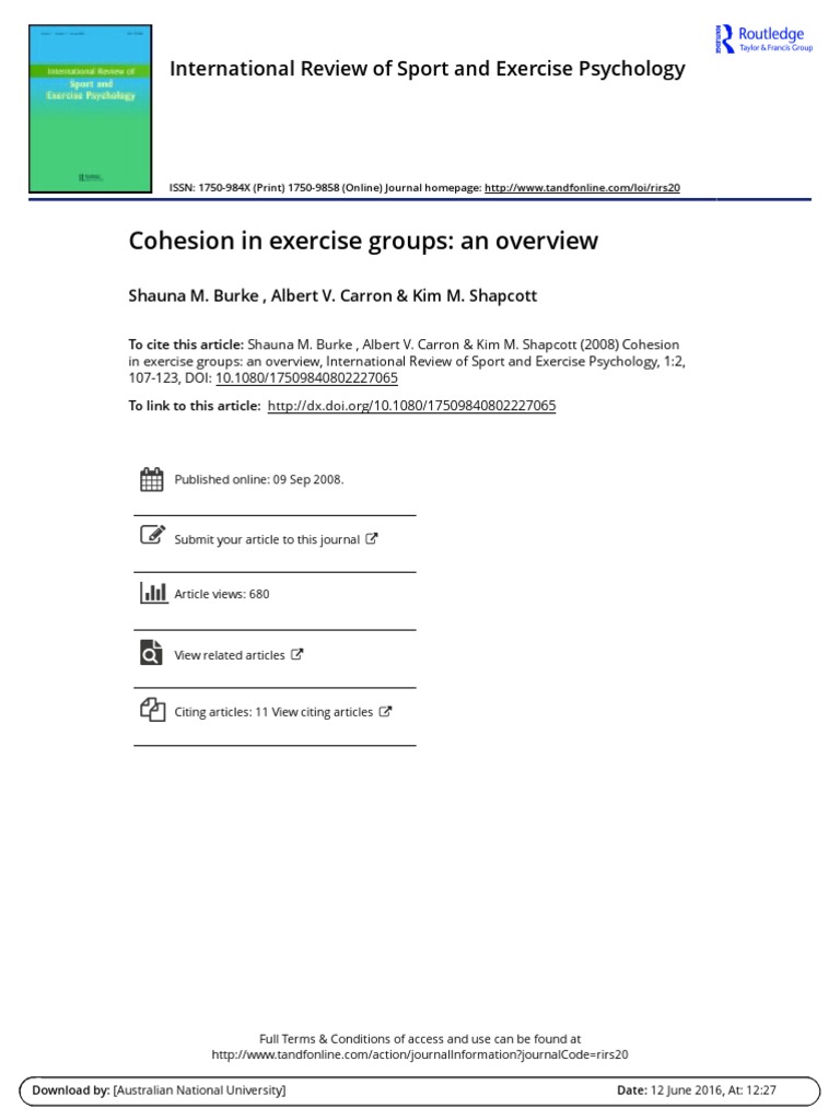 Cohesion in Exercise Groups: An Overview: International Review of Sport ...