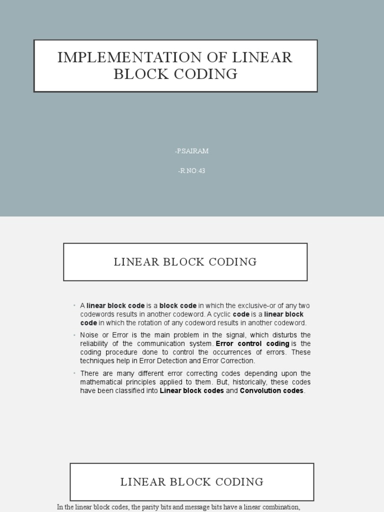 Linear Block Coding Pdf Error Detection And Correction Data 0759