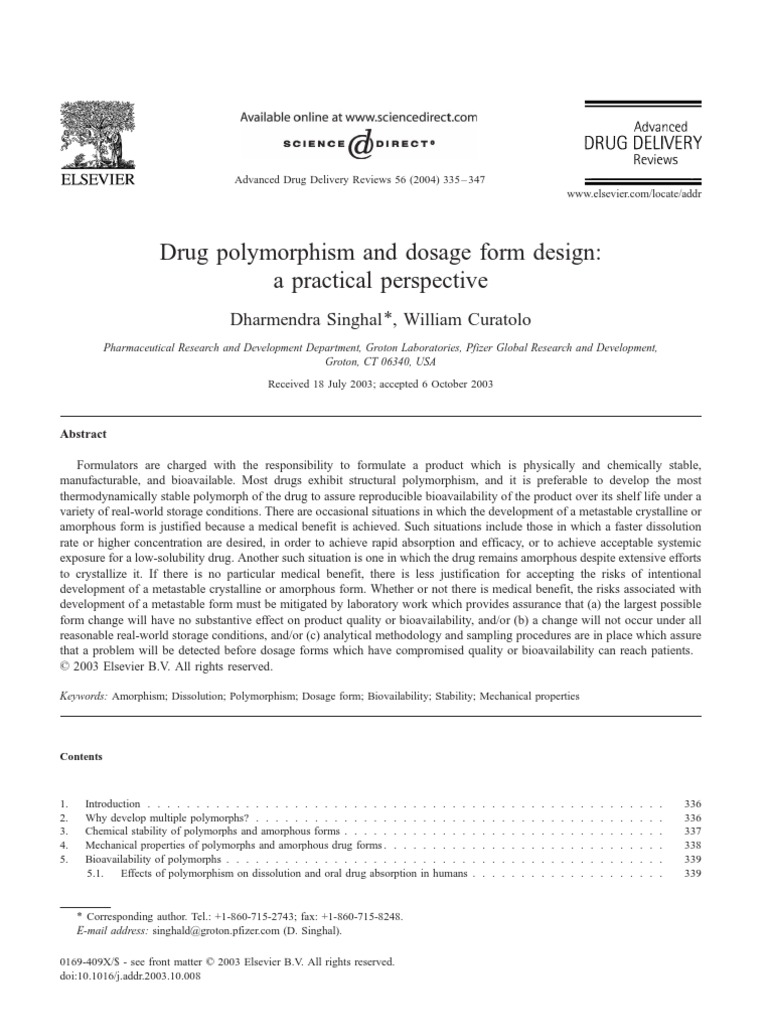 Drug Polymorphism and Dosage Form Design | PDF | Solubility ...