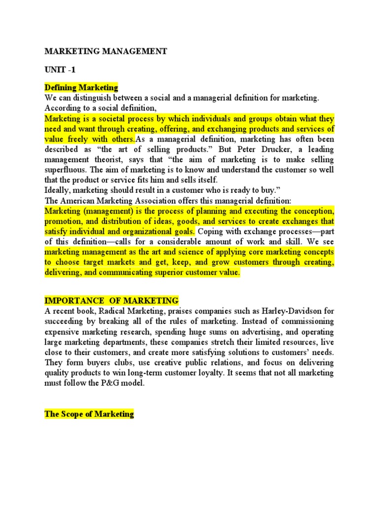 Marketing Management Unit-1 Notes | PDF | Marketing Research | Marketing