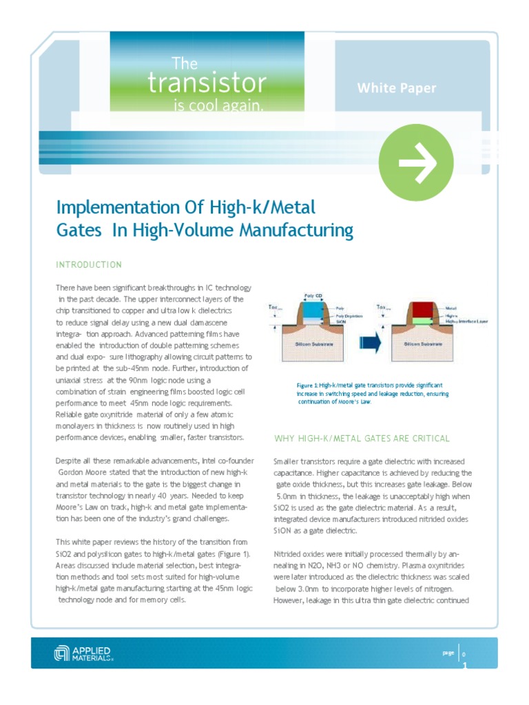 Implementation of High-k/Metal Gates in High-Volume Manufacturing ...