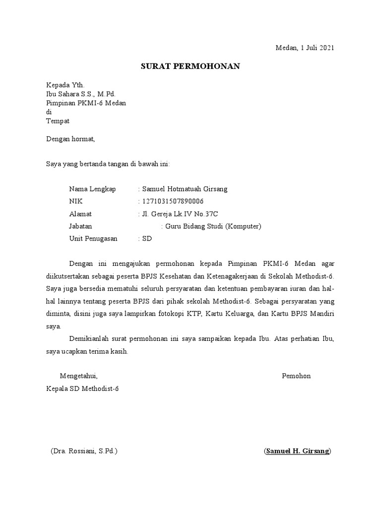 Surat Permohonan BPJS | PDF