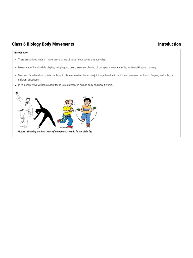 Class 6 Biology Body Movements | PDF | Animal Locomotion | Thorax