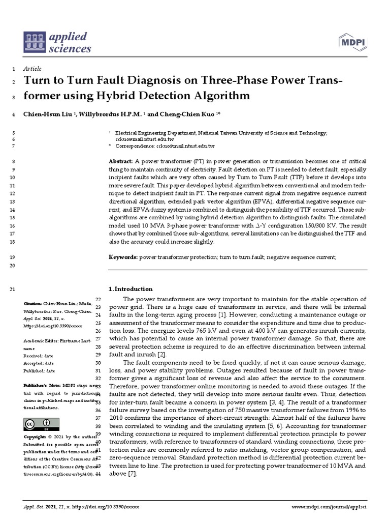 Turn To Turn Fault Diagnosis On Three Phase Power Transformer Using Hybrid Detection Algorithm