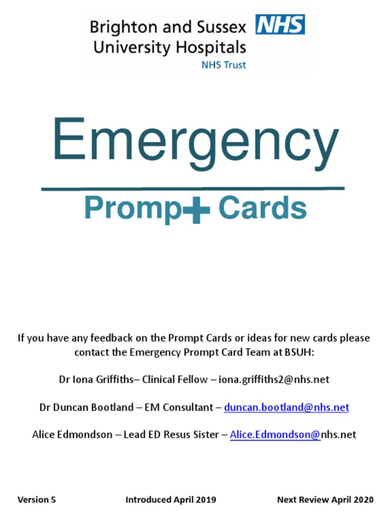 BSUH Emergency Prompt Cards Guide | PDF | Interventional Radiology | Sepsis