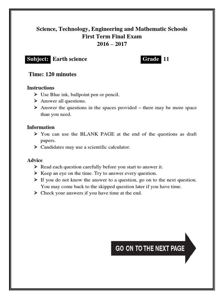 Grade 11 Earth Science Exam 2016-2017 | PDF | Weathering | Sewage Treatment