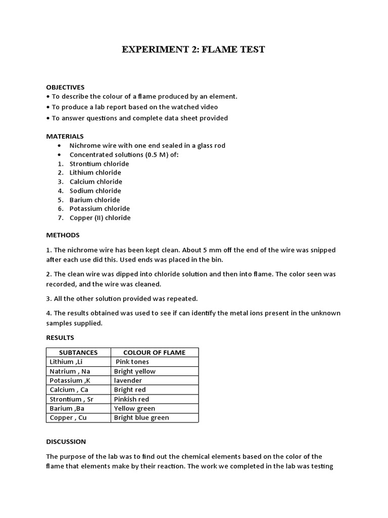 Experiment 2: Flame Test: Objectives | PDF | Emission Spectrum | Chemistry
